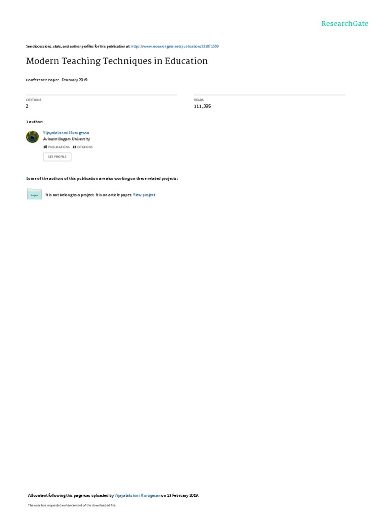 Modern Teaching Techniques in Education: February 2019 | PDF ...
