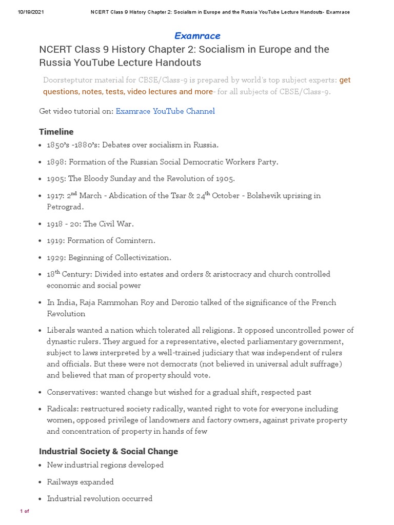 NCERT Class 9 History Chapter 2 YouTube Lecture Handouts | PDF ...