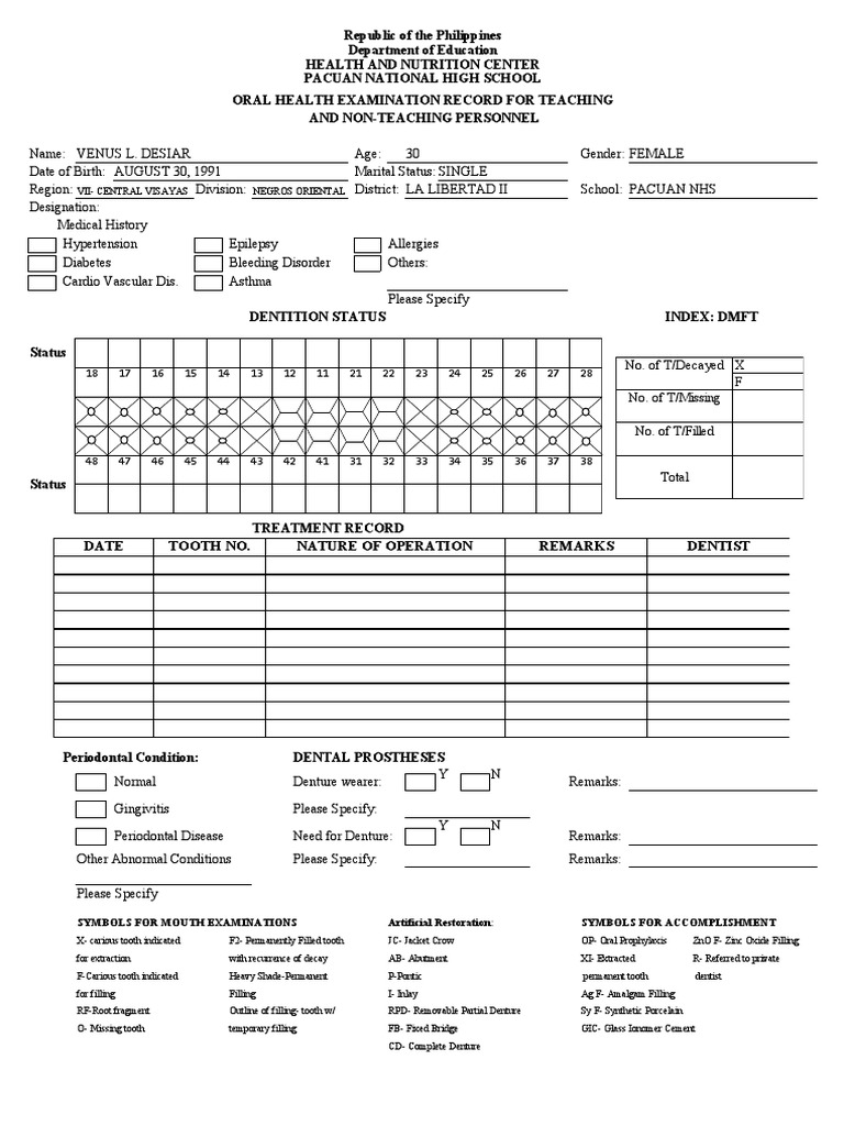Oral Health Examination Record | PDF | Dentistry | Periodontology
