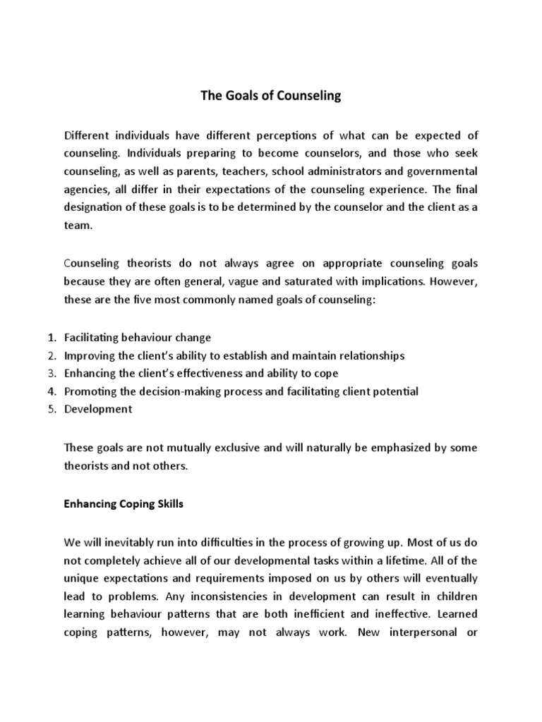The Goals of Counseling | PDF | Psychotherapy | Goal