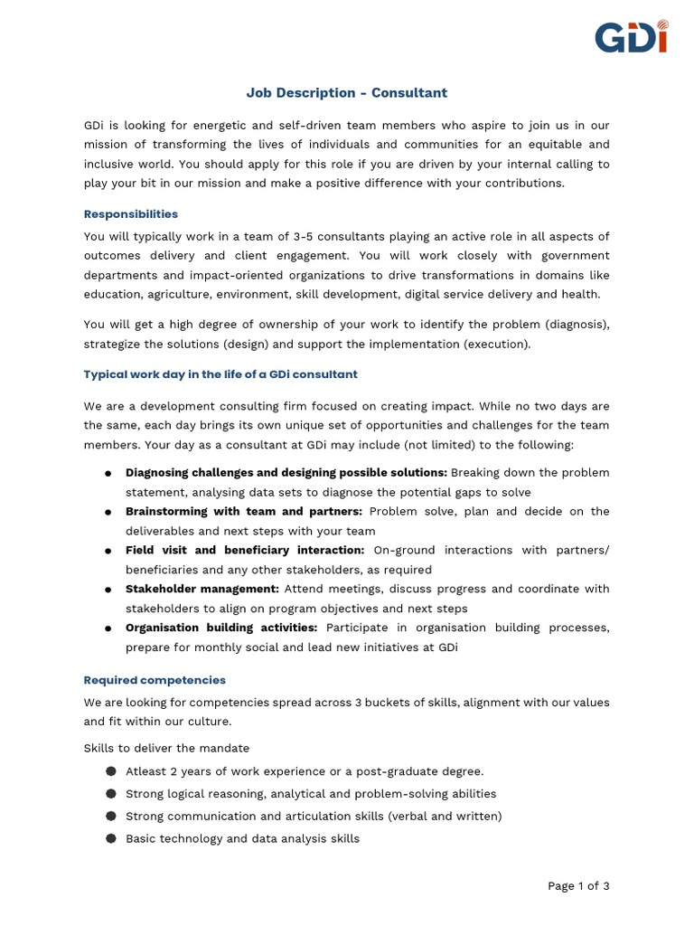 Job Description Consultant Responsibilities Pdf Consultant