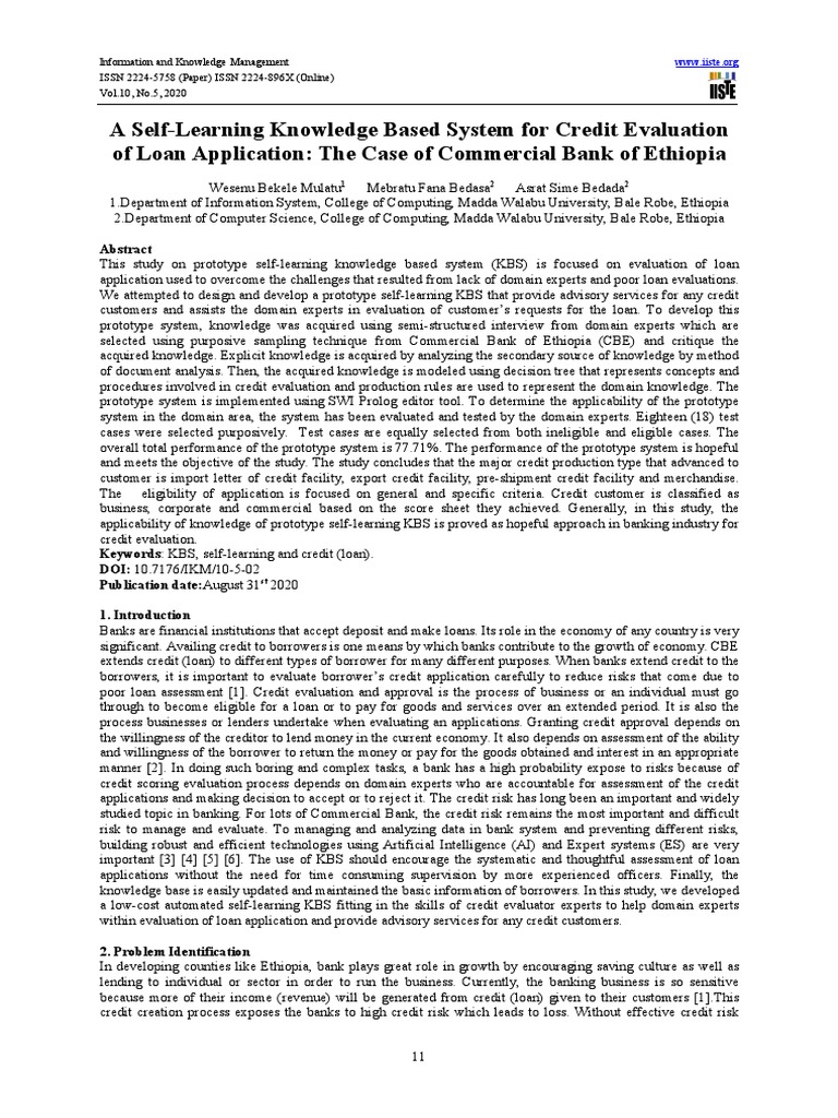 A Self-Learning Knowledge Based System For Credit Evaluation of Loan Application: The Case of ...