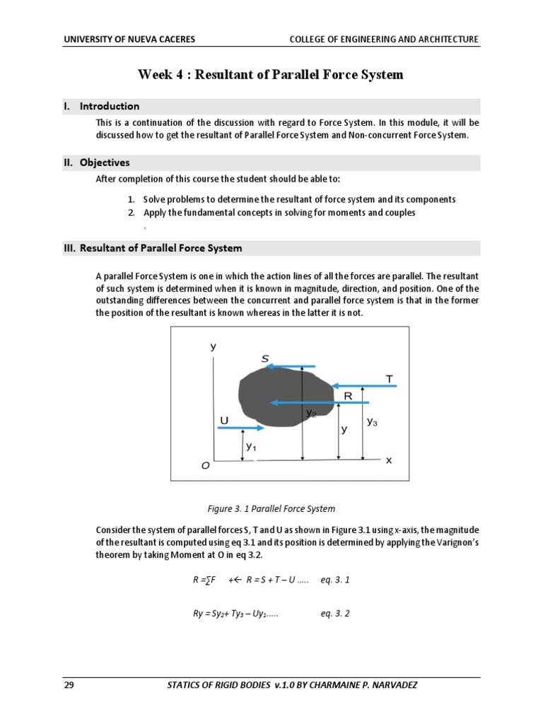Week 4: Resultant of Parallel Force System | PDF | Force | Physics
