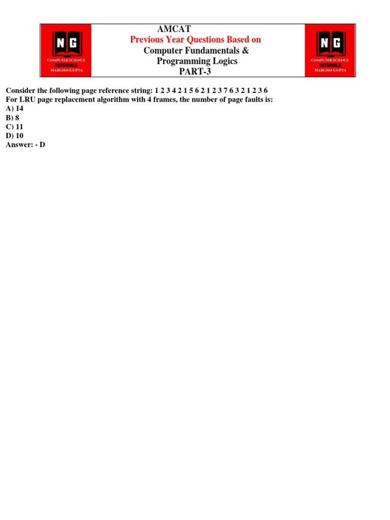 Previous Year Questions Based On: Amcat Computer Fundamentals & Programming Logics PART-3 | PDF ...