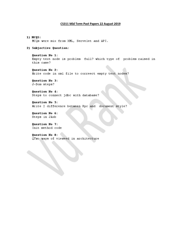CS311 Mid Term Past Papers 22 August 2019 | PDF