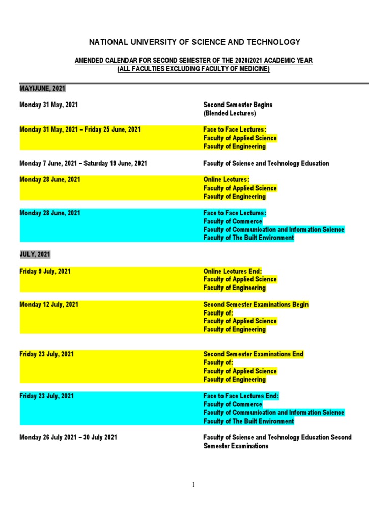 Amended Academic Calendar For 2021 - 2nd Semester 2021 15.06.2021 | PDF ...
