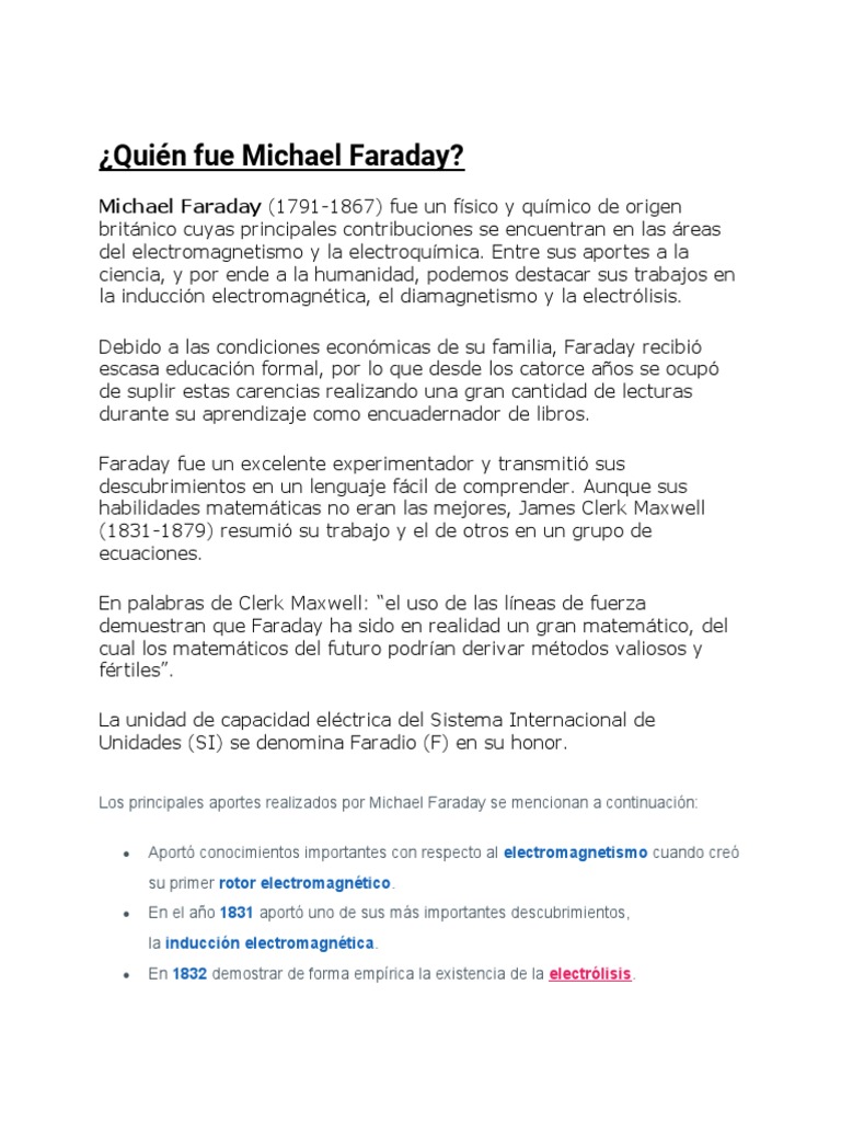 Quién Fue Michael Faraday | PDF | Ciencia y matemáticas | Libros para ...