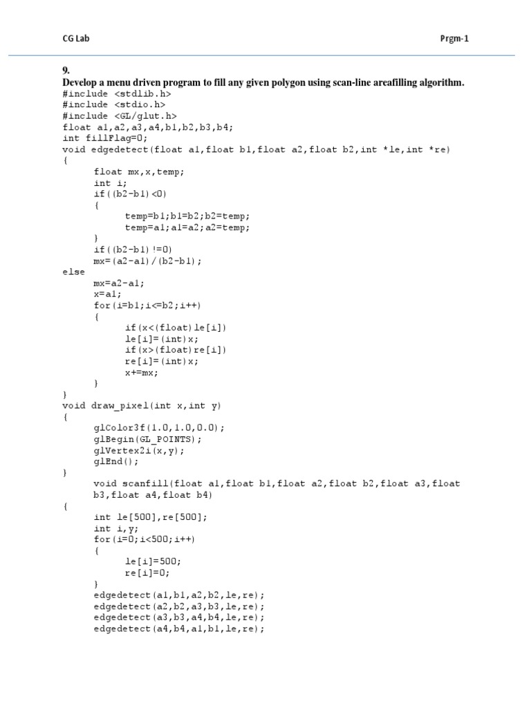 Develop A Menu Driven Program To Fill Any Given Polygon Using Scan-Line ...