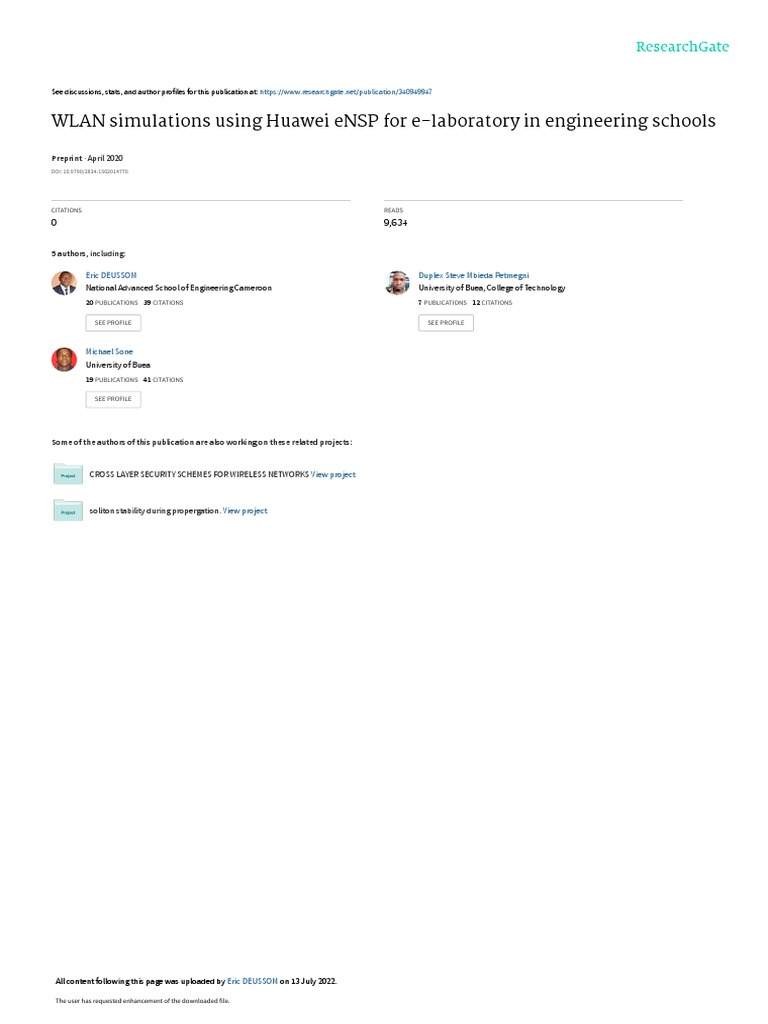 WLAN Simulations Using Huawei eNSP For E-Laboratory in Engineering ...