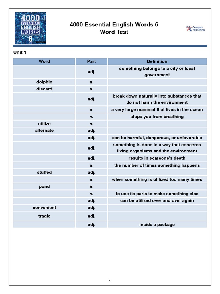 4000 Essential English Words Test | PDF