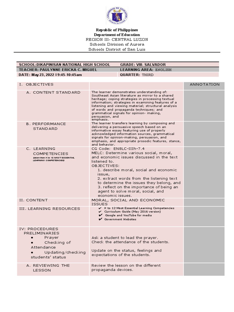 Republic of Philippines Department of Education | PDF | Learning | Teachers