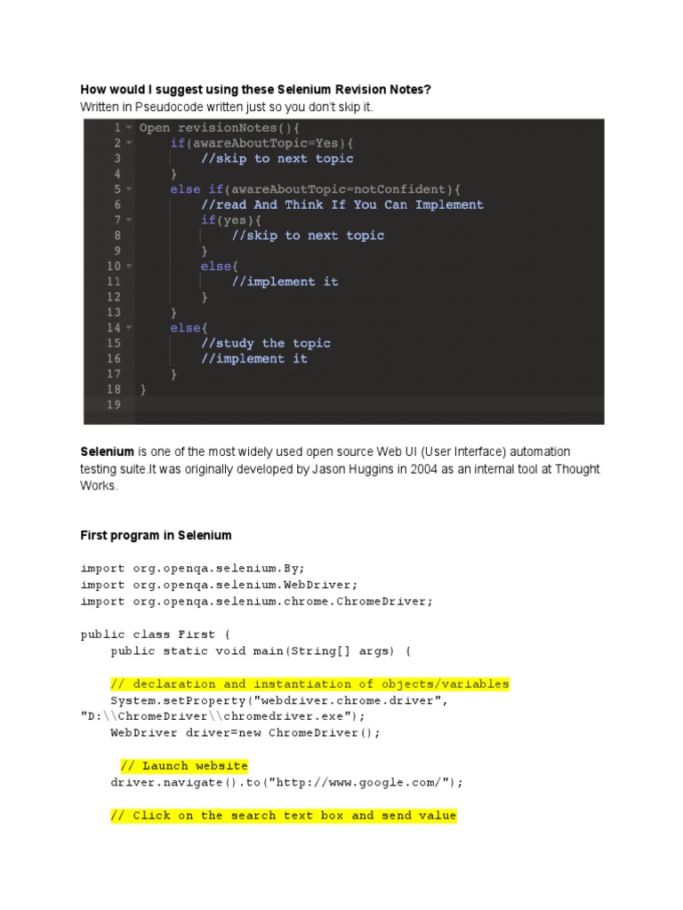 How Would I Suggest Using These Selenium Revision Notes ...