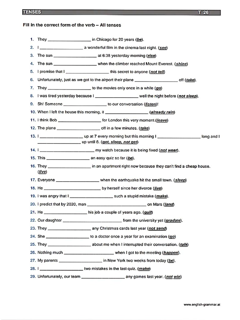 Tenses Worksheet | PDF