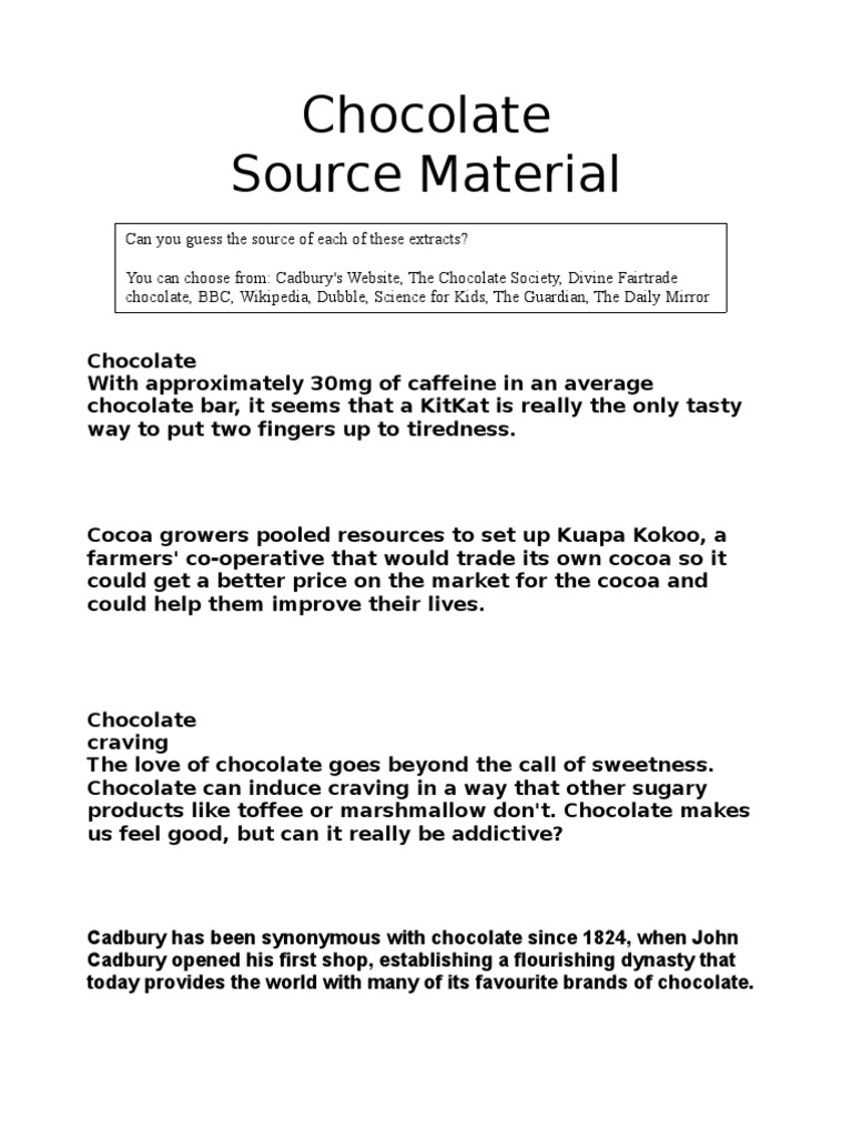 Chocolate Tasks | PDF | Cocoa Bean | Chocolate