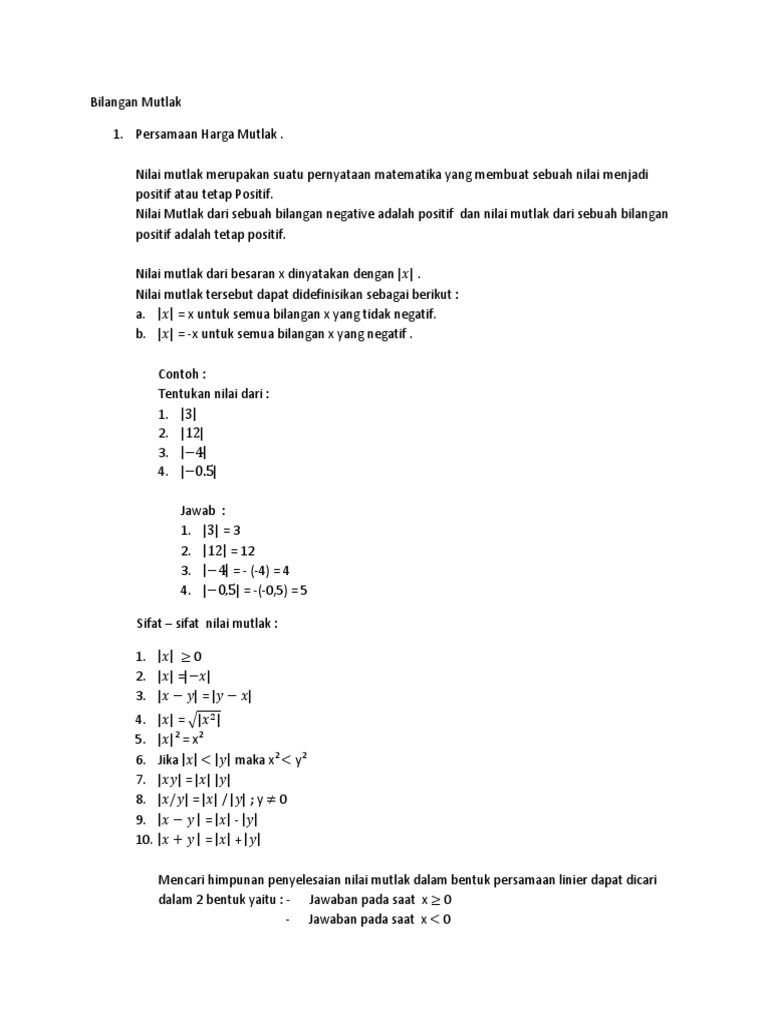 Materi Persamaan Harga Mutlak | PDF