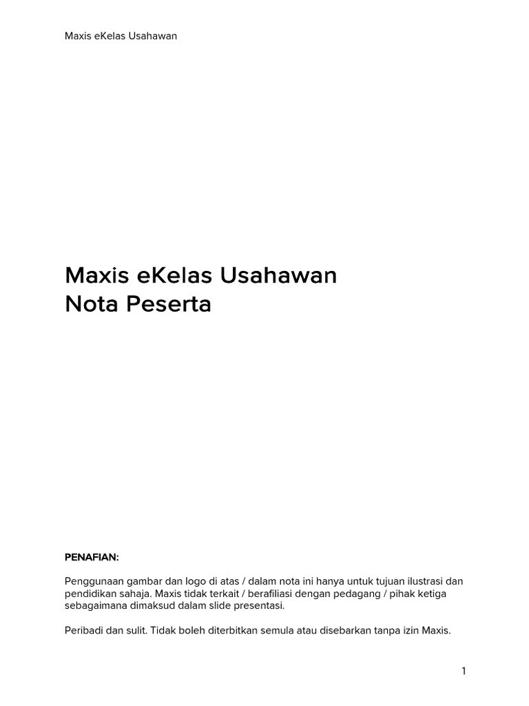 MAXIS EKelas Usahawan - Nota Pelajar | PDF | Bisnis | Pengelolaan Keuangan & Uang