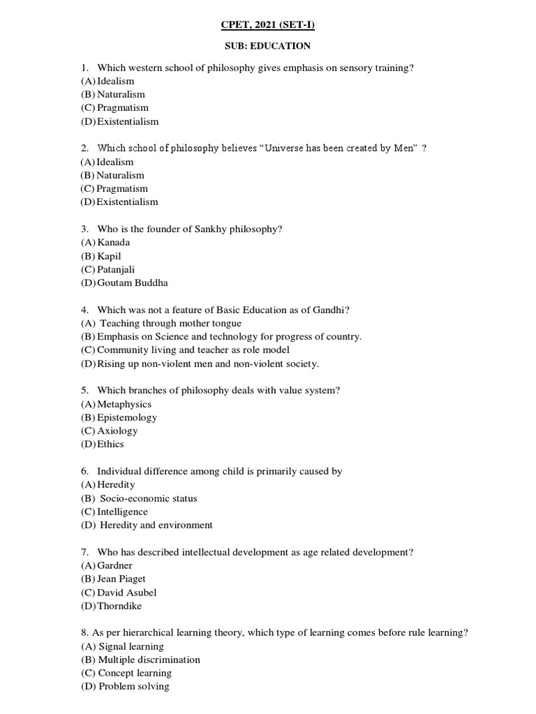 CPET21 Education Set1 | PDF | Curriculum | Validity (Statistics)