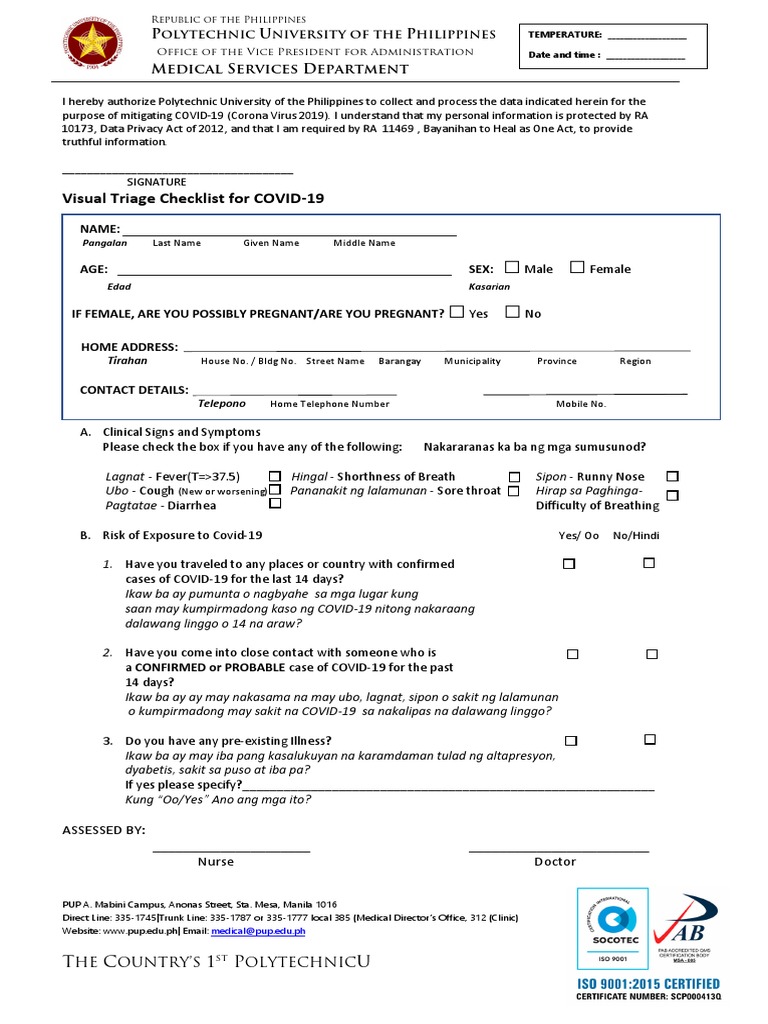 PUP Health Declaration Form A | PDF | Health Sciences | Diseases And ...