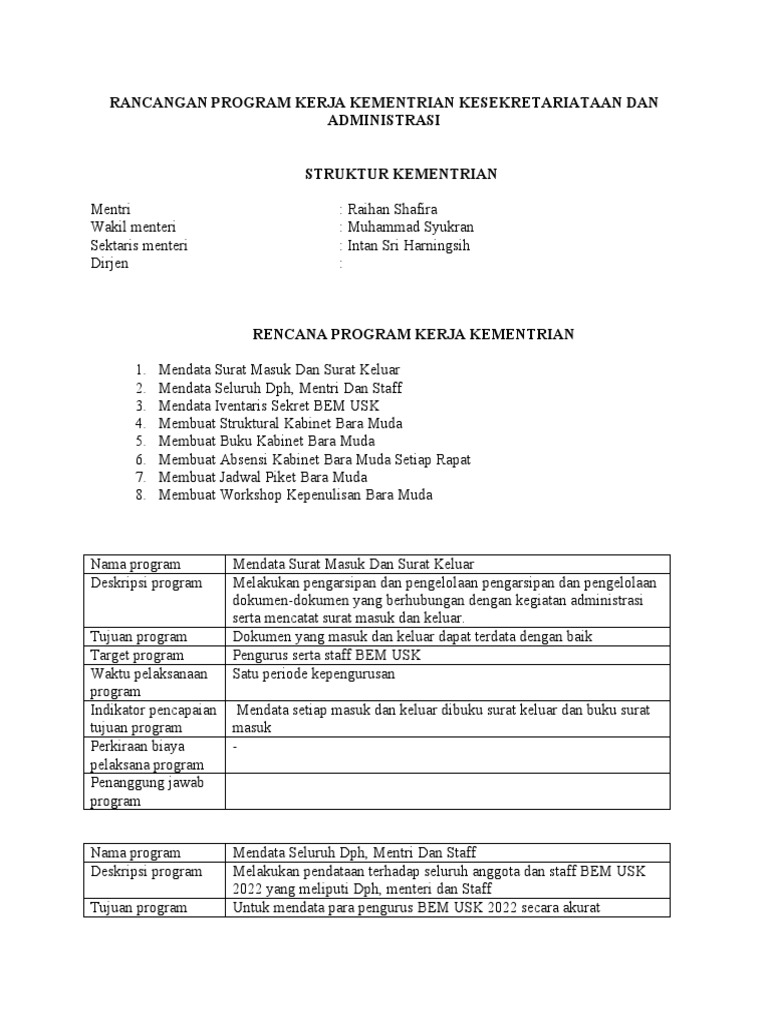 Format Rancangan Proker-1 | PDF
