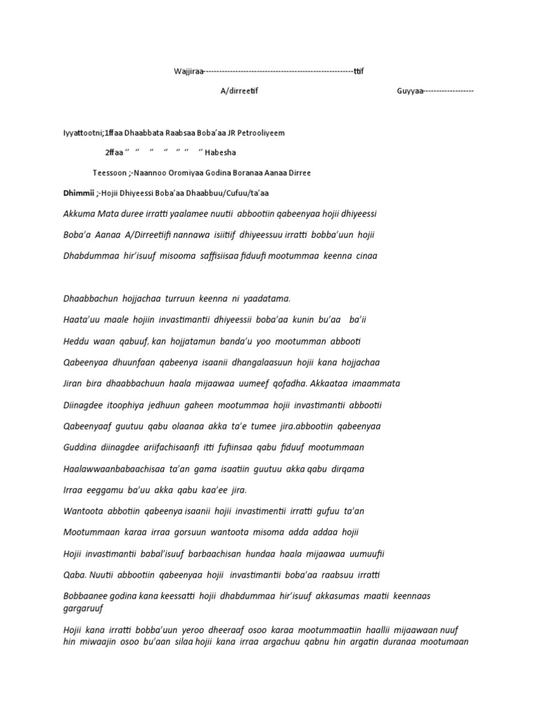 Waajjira 1 | PDF