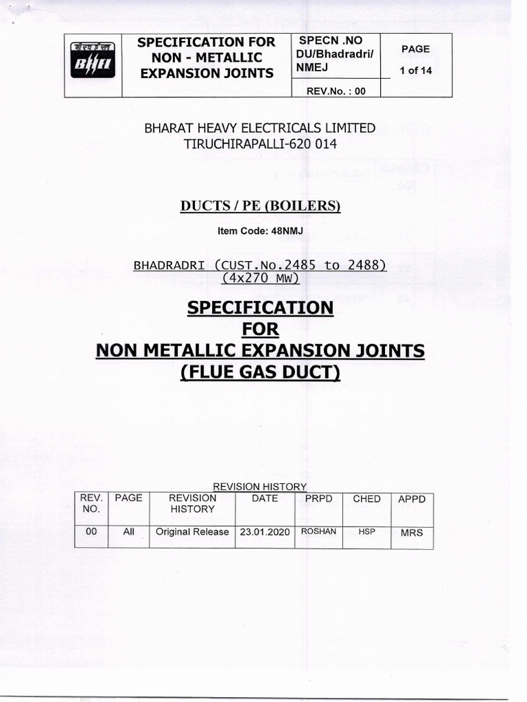 Specification FOR Non Metallic Expansion Joints (Flue Gas Duct) | PDF | Duct (Flow ...