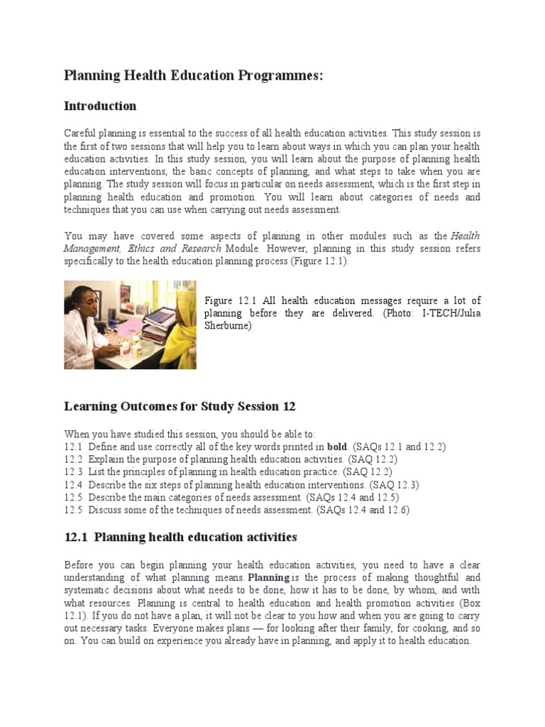 Planning Health Education Programme 2 | PDF | Focus Group | Needs ...