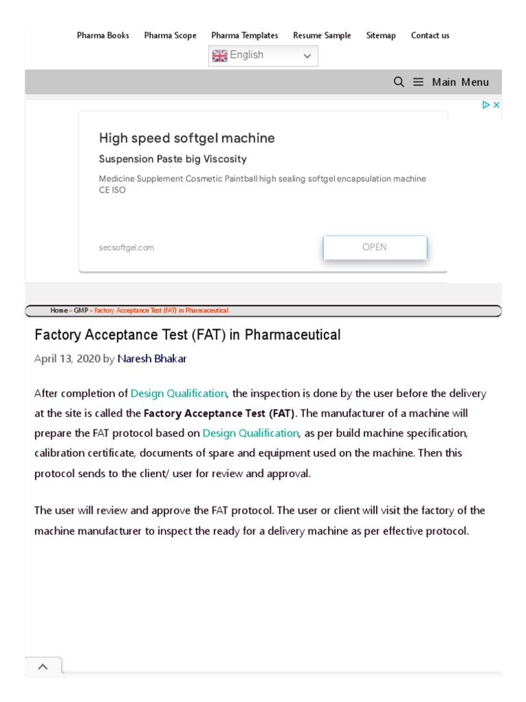 Factory Acceptance Test (FAT) in Pharmaceutical - 06 | PDF ...