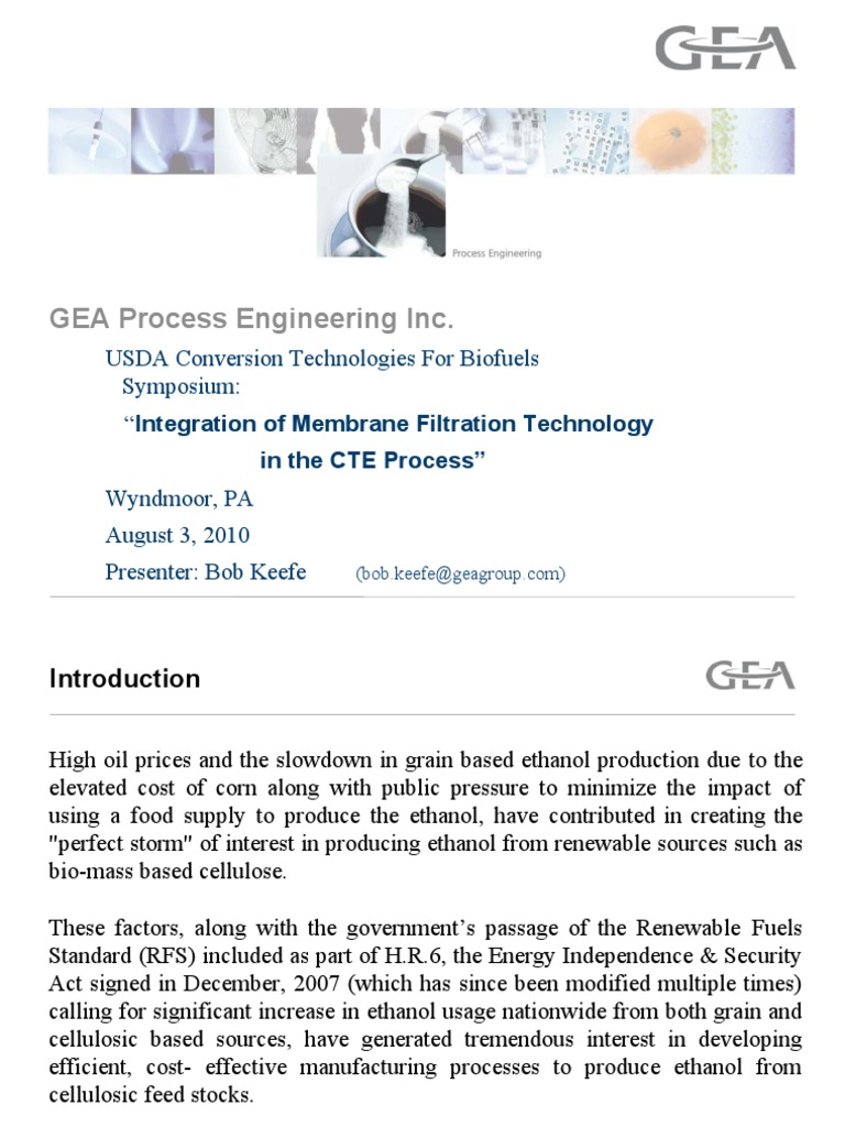 GEA Process Engineering Inc | PDF | Membrane | Cellulosic Ethanol