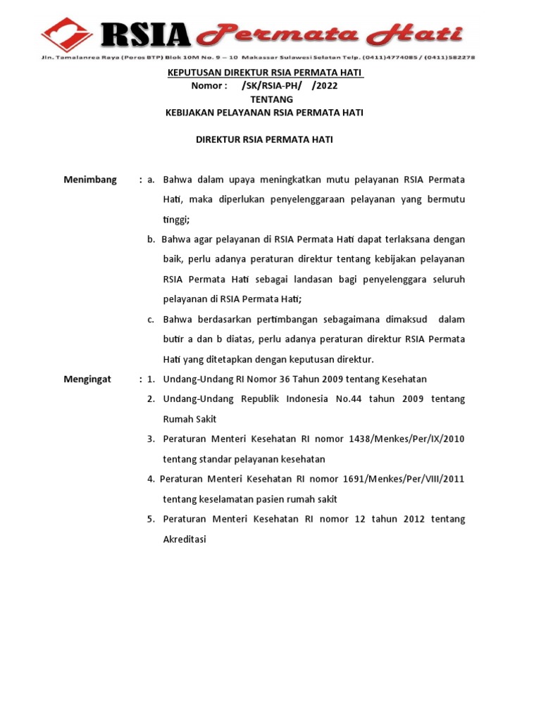 Keputusan Direktur Rsia Permata Hati | PDF