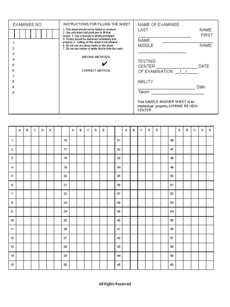 60-Item Answer Sheet | PDF