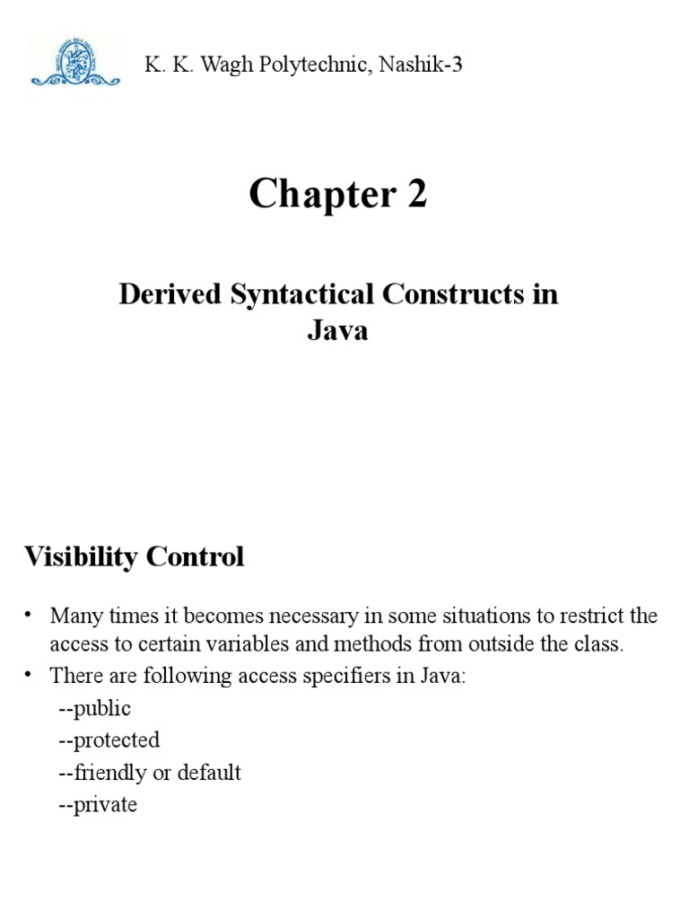 Derived Syntactical Constructs in Java: K. K. Wagh Polytechnic, Nashik-3 | PDF