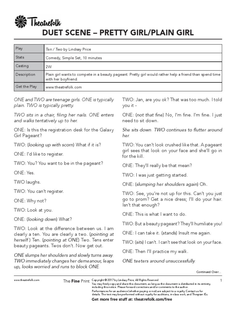 Duet Scene - Pretty Girl/Plain Girl: Ten / Two by Lindsay Price | PDF