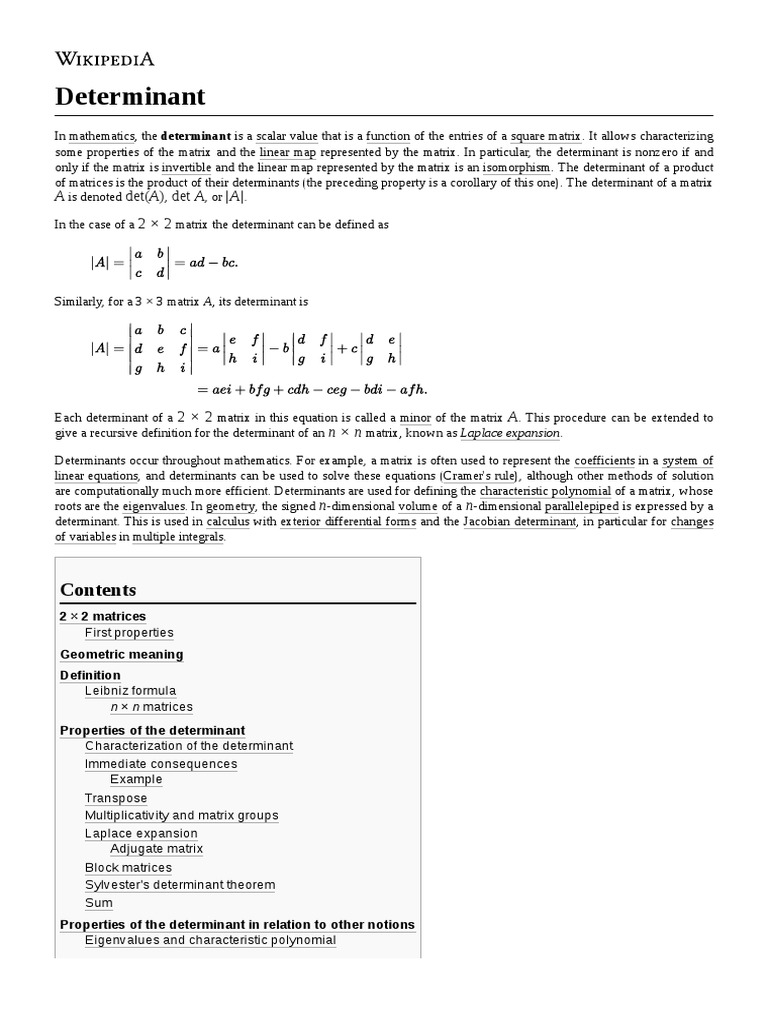 Determinant: Det (A) Det A - A - 2 × 2 | PDF | Determinant | Matrix ...