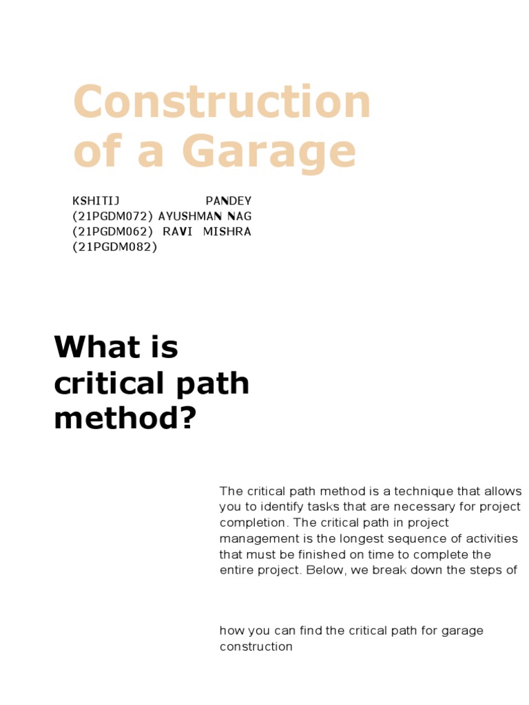 Critical Path Method: Construction of A Garage | PDF