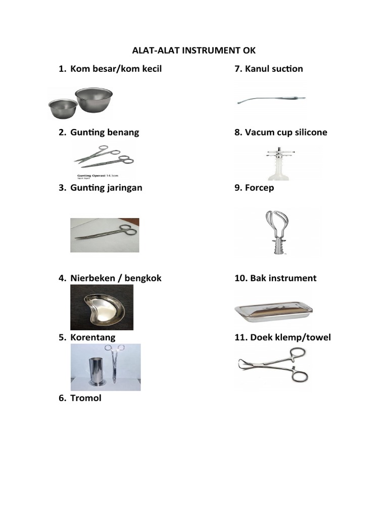 Alat-Alat Instrument Ok 1. Kom Besar/kom Kecil 7. Kanul Suction | PDF