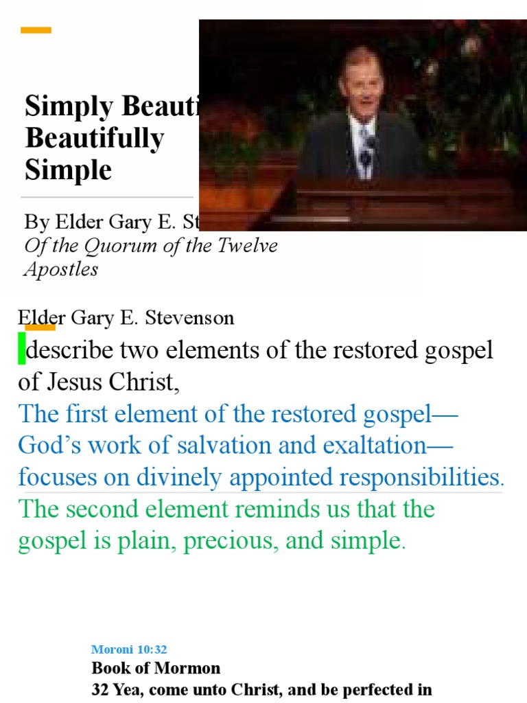 Simply Beautiful - Beautifully Simple: by Elder Gary E. Stevenson | PDF ...