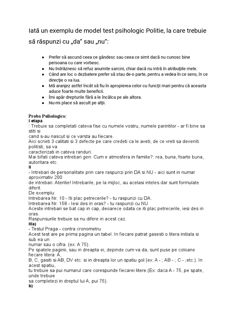 Teste Psihologice Politie | PDF