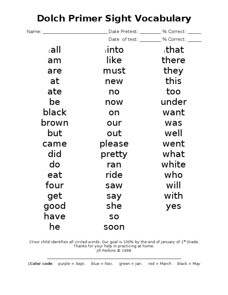 Dolch Primer | PDF | Language Arts & Discipline