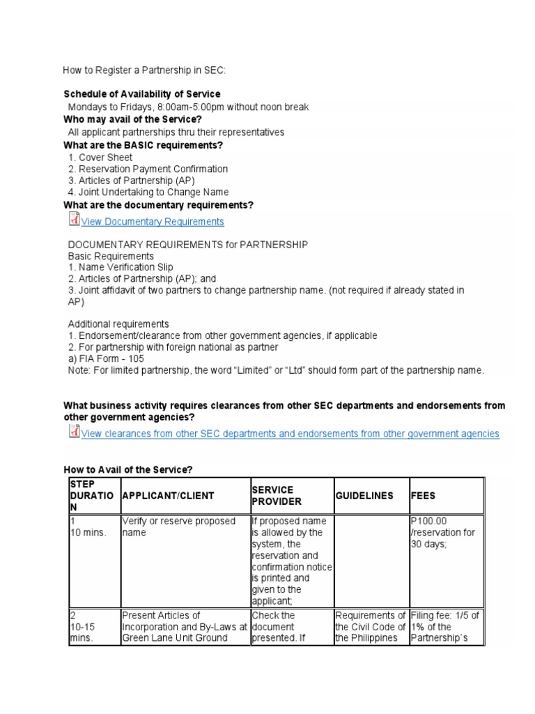 How To Register A Partnership in SEC | PDF | Partnership | Justice