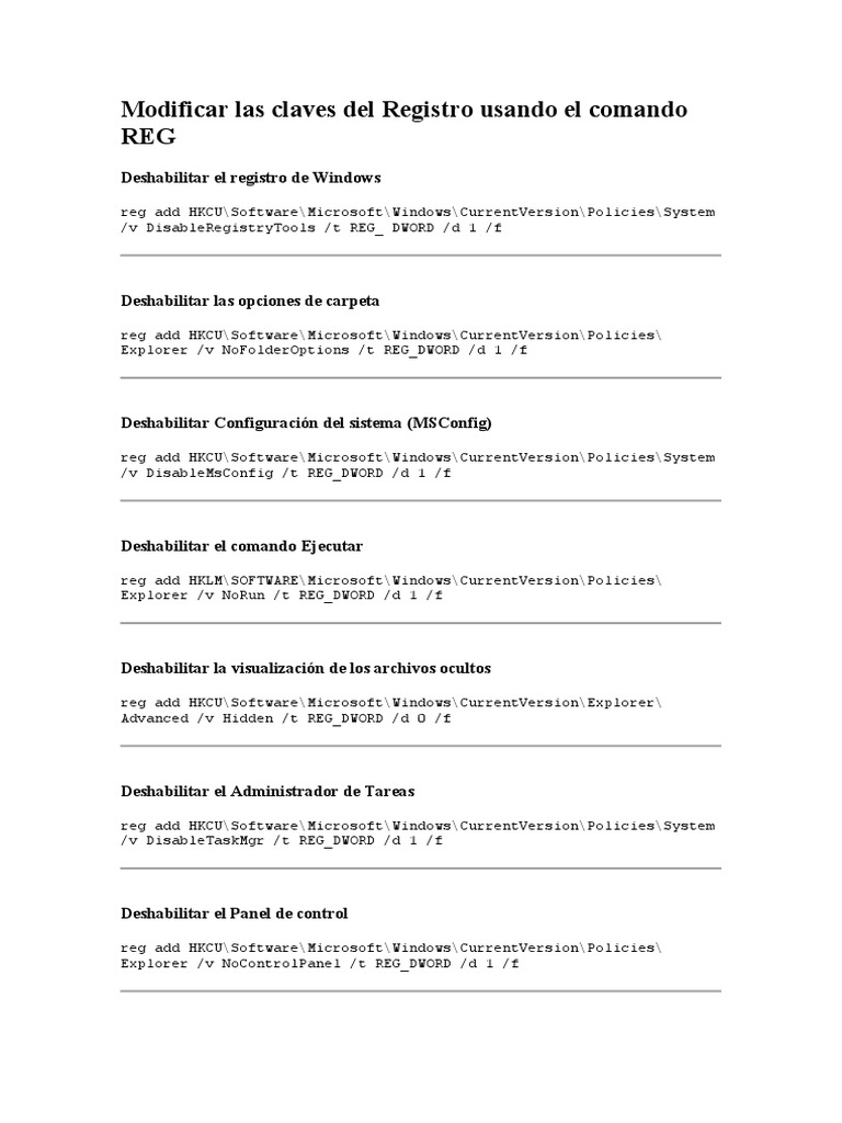 Modificar Las Claves Del Registro Usando El Comando REG | PDF | Tecnología