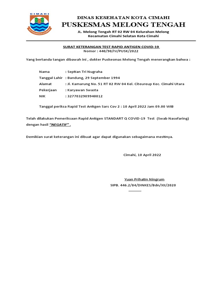 Surat Keterangan Rapid Test Covid | PDF