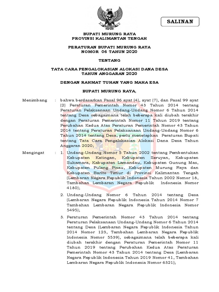 Perbup Mura No 06 THN 2020 TTG Add | PDF