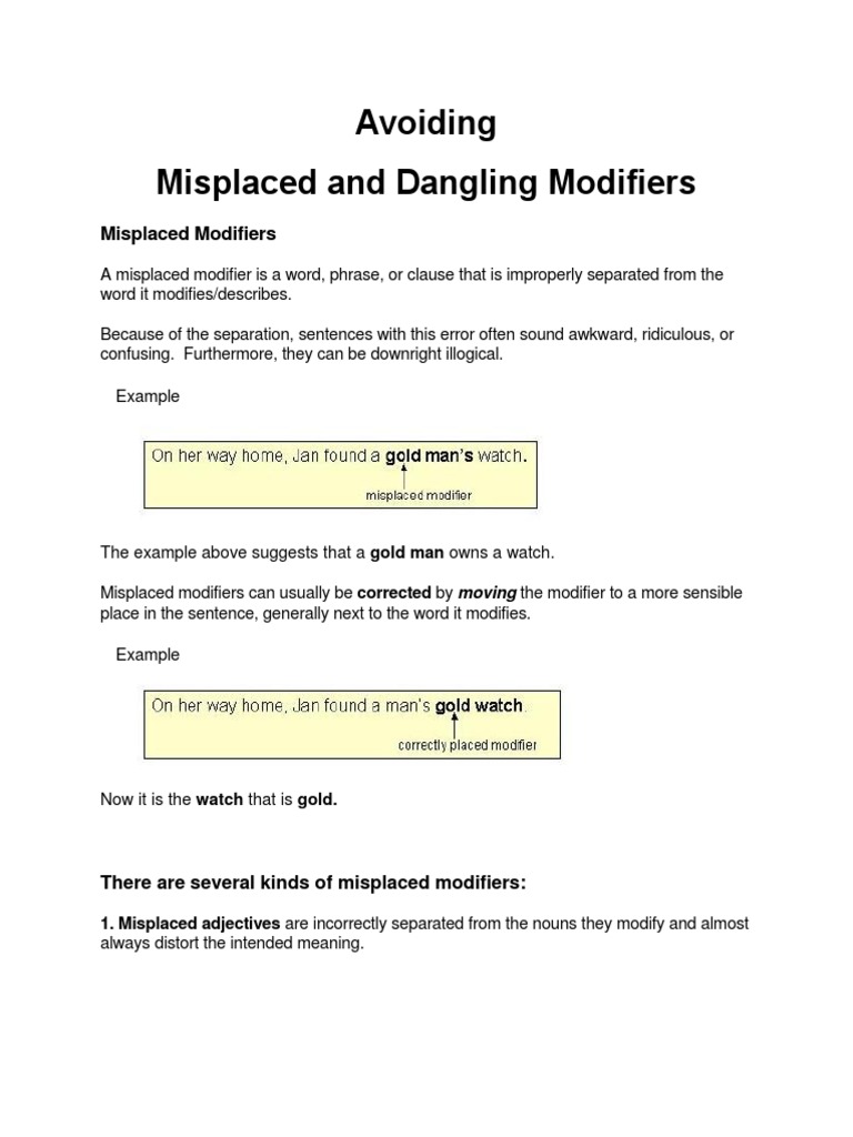 Avoiding Misplaced and Dangling Modifiers | PDF | Adverb | Sentence ...