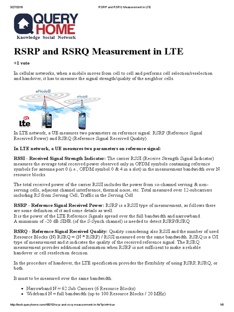 RSRP and RSRQ Measurement in LTE | PDF | Bandwidth (Signal Processing) | Orthogonal Frequency ...
