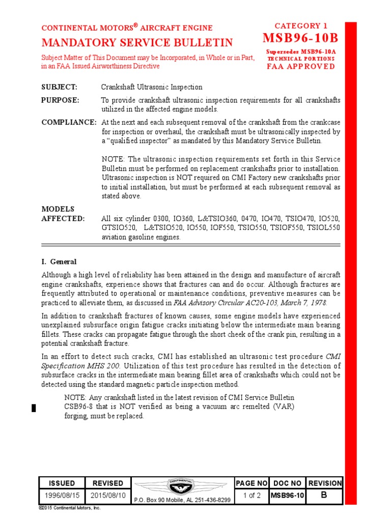 Mandatory Service Bulletin: MSB96-10B | Download Free PDF ...