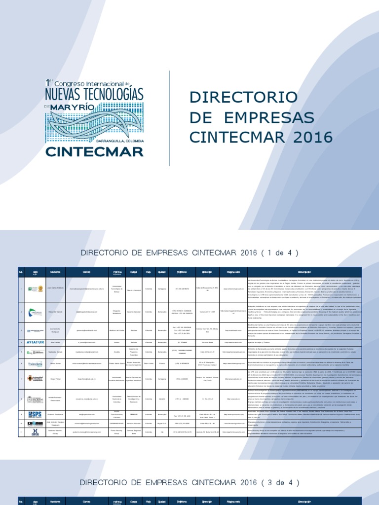 Directorio de Empresas Cintecmar 2016 | PDF | Colombia | Mar
