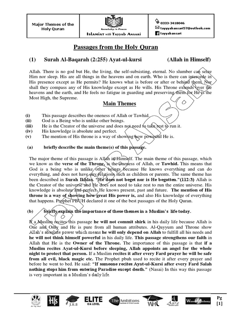1-Major Themes of The Holy Quran | PDF | God In Islam | Jesus In Islam