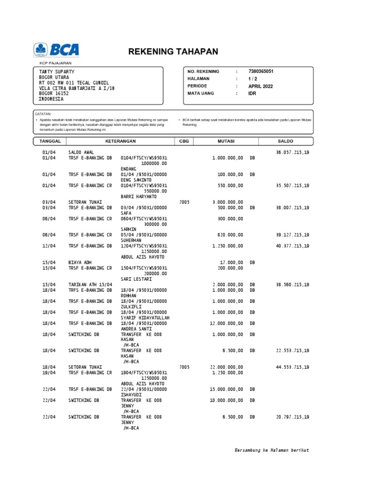 REK KORAN BCA APRIL | PDF