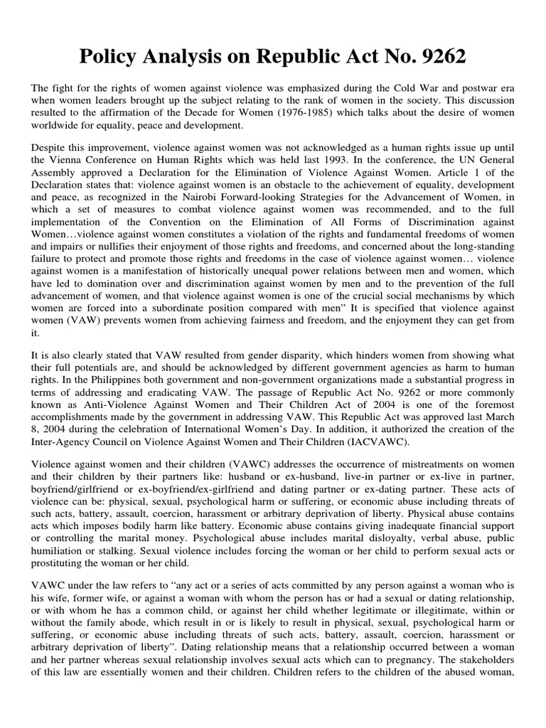 Republic Act 9262: Anti-VAWC Policy Analysis | PDF | Violence Against ...