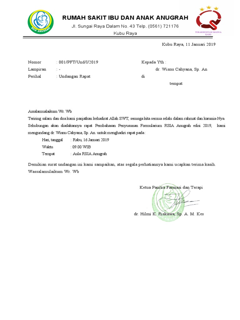 Surat Undangan Rapat Formularium | PDF | Kesehatan Holistik